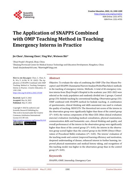 Pdf The Application Of Snapps Combined With Omp Teaching Method In Teaching Emergency Interns