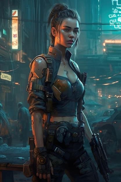 Premium Ai Image Cyberpunk Woman With Gun