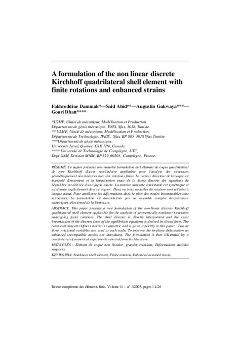 Pdf A Formulation Of The Non Linear Discrete Kirchhoff Quadrilateral