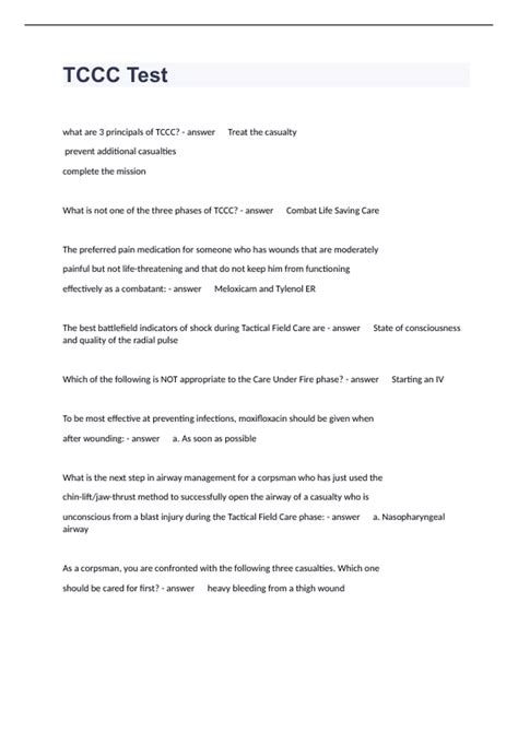 Tccc Test Questions With Solution 2023 Tccc Stuvia Us