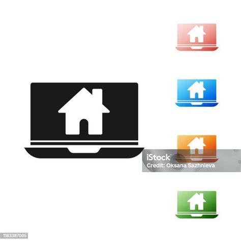 흰색 배경에 격리 된 검은 색 노트북 및 스마트 홈 아이콘 원격 제어 다채로운 아이콘을 설정합니다 벡터 일러스트레이션 0명에 대한 스톡 벡터 아트 및 기타 이미지 Istock