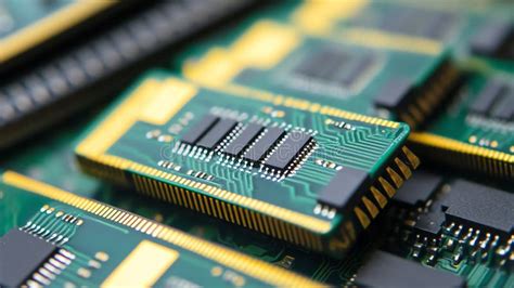 Closeup Of Computer Memory Chips With Intricate Circuit Patterns Stock Illustration