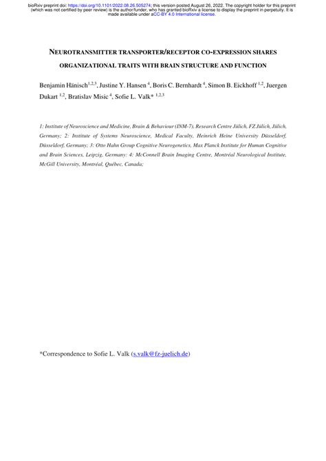 Pdf Neurotransmitter Transporter Receptor Co Expression Shares Organizational Traits With