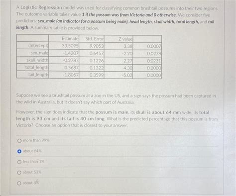 Solved A Logistic Regression Model Was Used For Classifying