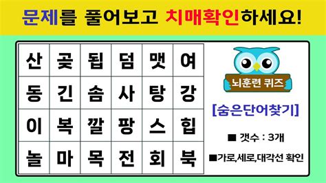 🔴 치매 테스트 문제를 풀어보고 치매인지 확인하세요 001 숨은단어찾기단어퀴즈치매예방낱말퀴즈 Youtube