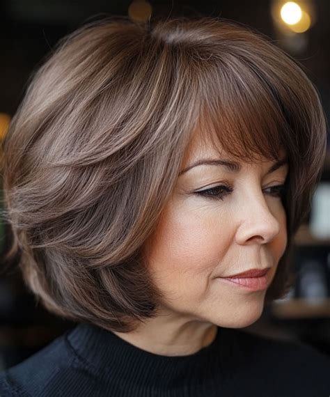 40 Layered Bob Hairstyles For Women Over 50 Mushroom Brown Bob With