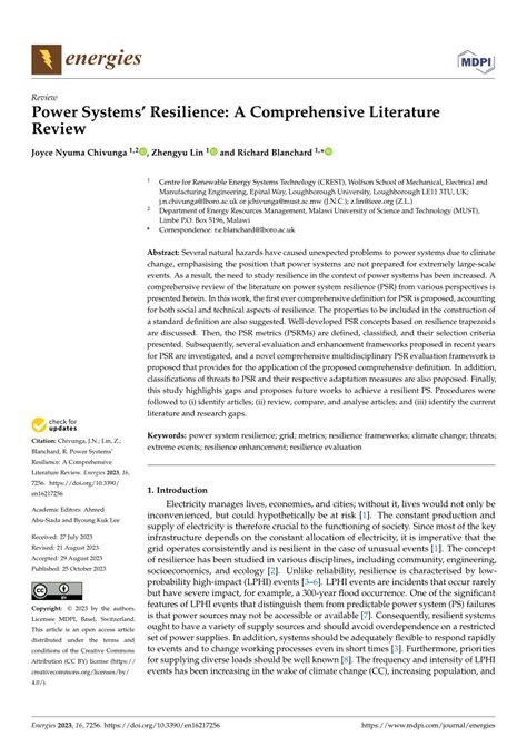 Pdf Power Systems Resilience A Comprehensive Literature Review