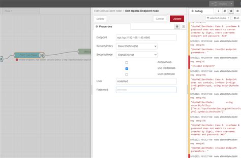 Node Red OPC UA Client User Password Not Read TLS Communication Unable Issue