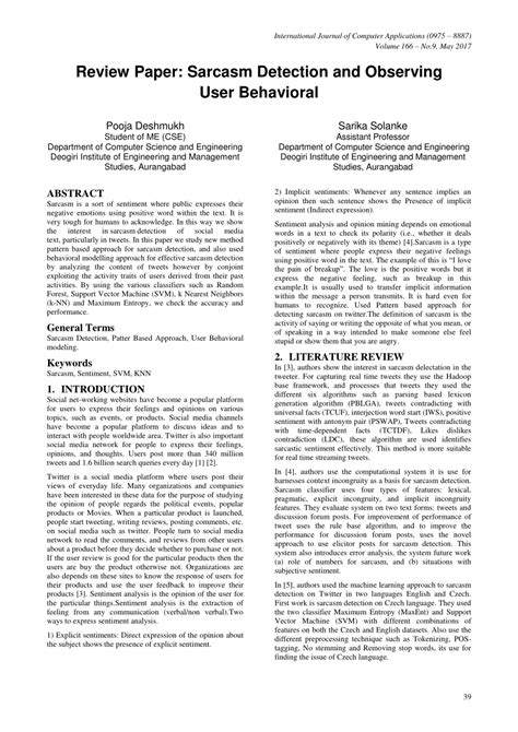 Pdf Review Paper Sarcasm Detection And Observing User Behavioral