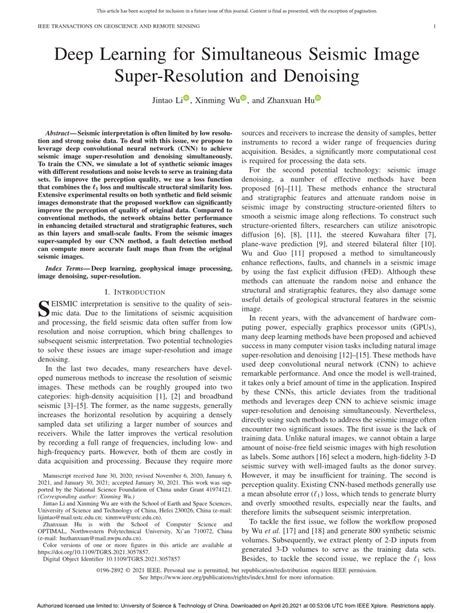 Pdf Deep Learning For Simultaneous Seismic Image Super Resolution And