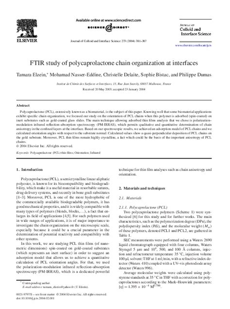 Pdf Ftir Study Of Polycaprolactone Chain Organization At Interfaces
