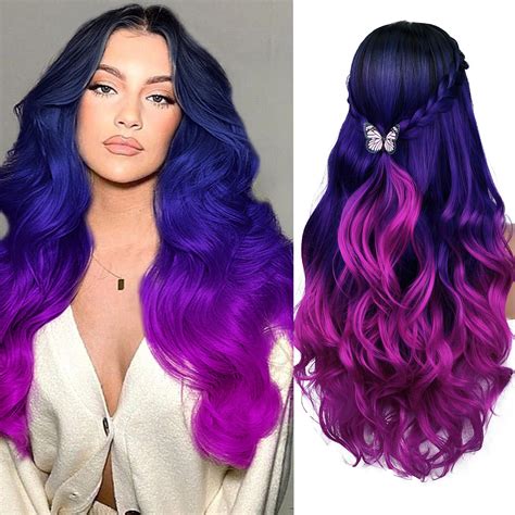 Quantum Love Long Purple Wavy Wigs Ombre Purple Body Wave
