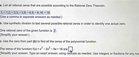 Solved A List All Rational Zeros That Are Possible According To The Rational Zero Theorem 1