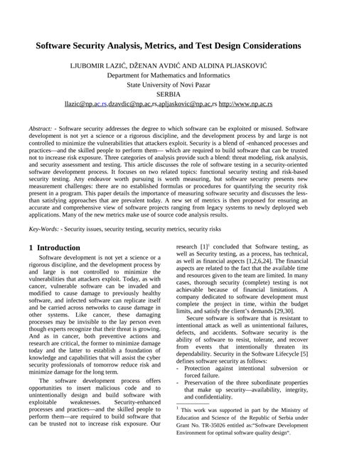 Pdf Software Security Analysis Metrics And Test Design Considerations