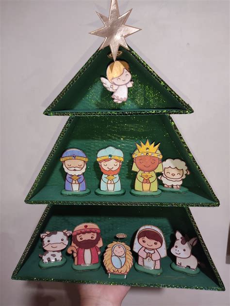 Unique Wooden Christmas Tree Nativity Scene