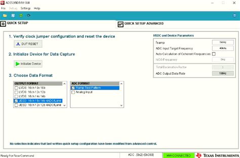 ADS52J90EVM Test Configuration Using The TSW14J56EVM Data Converters Forum Data Converters