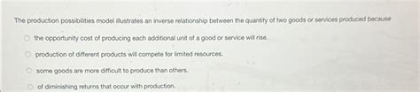 Solved The Production Possibilities Model Illustrates An