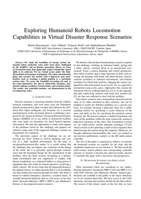 Pdf Exploring Humanoid Robot Locomotion Capabilities In Virtual Disaster Response Scenarios