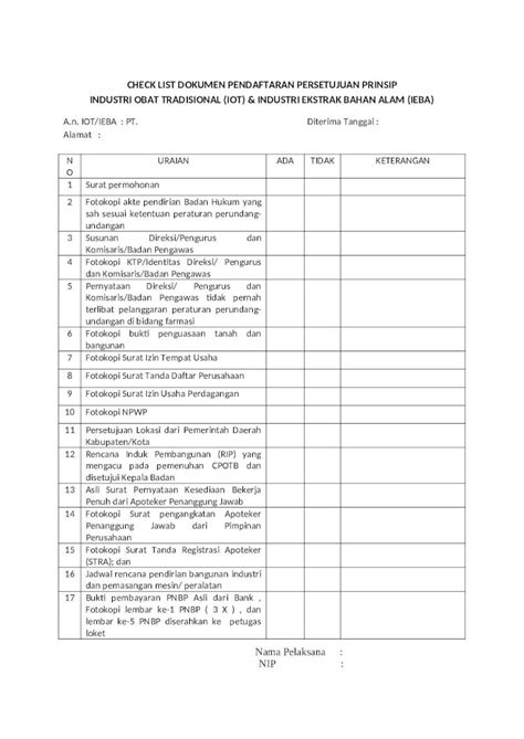 DOCX Check List Dokumen Pendaftaran Iot Ieba DOKUMEN TIPS