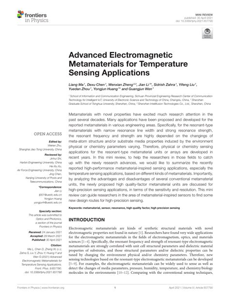 Pdf Advanced Electromagnetic Metamaterials For Temperature Sensing Applications