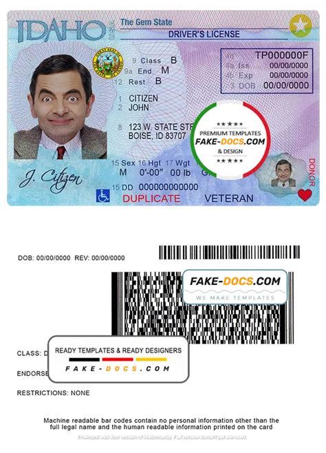 Idaho Driver License Psd Template Fake Docs Shop