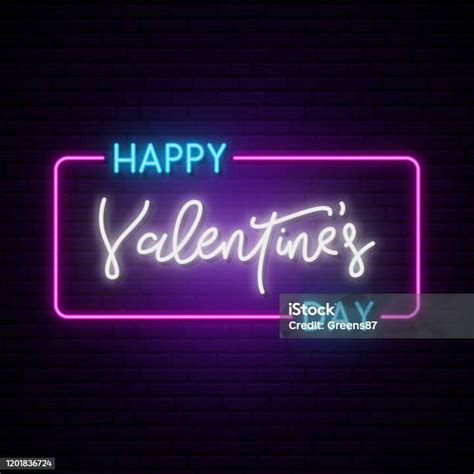 해피 발렌타인 데이 네온 수평 배너입니다 80 년대 복고풍 스타일 밝은 간판 파티 초대 포스터 전단지 벽지 공휴일에 대한 스톡 벡터 아트 및 기타 이미지 Istock