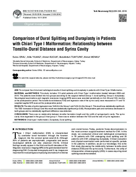 Pdf Comparison Of Dural Splitting And Duraplasty In Patients With
