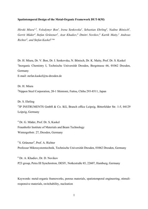 Pdf Spatiotemporal Design Of The Metal Organic Framework Dut 8m