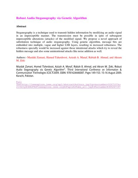 Pdf Robust Audio Steganography Via Genetic Algorithm