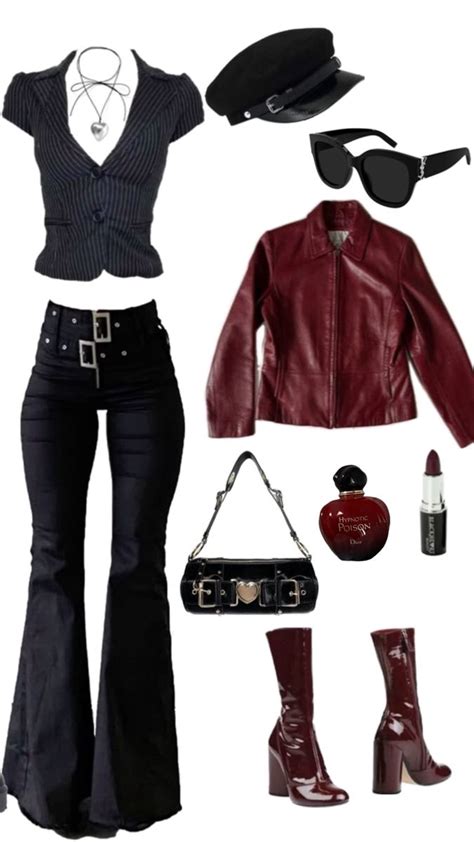 Outfit Inspo Red And Black Outfits Leather Jacket Outfits Looks