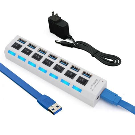 USB Hub Splitter Ports USB Adapter With Individual ON Off Switches And LEDs Multi Port