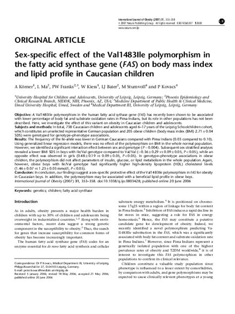 Pdf Sex Specific Impact Of Fas Val1483ile On Bmi