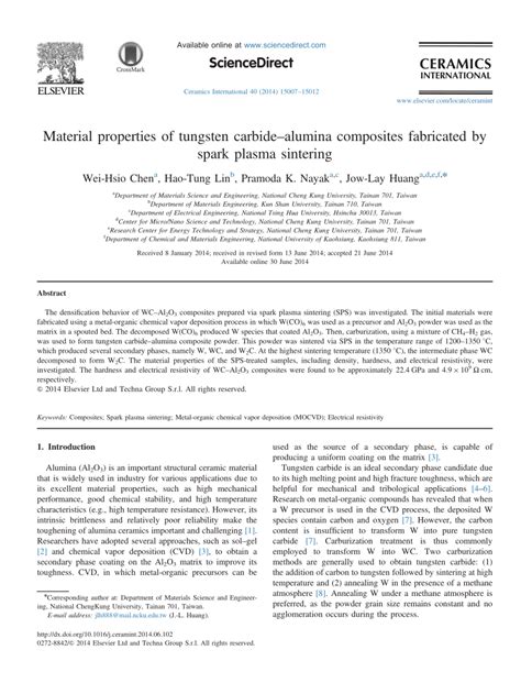 Pdf Material Properties Of Tungsten Carbide Alumina Composites Fabricated By Spark Plasma