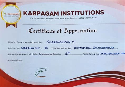 Susendhiran M On Linkedin Achievementunlocked Topspot Academicexcellence Successstory