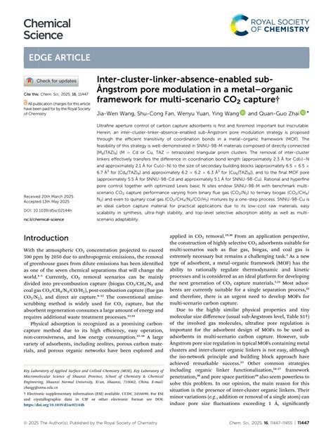 Pdf Inter Cluster Linker Absence Enabled Sub Ångstrom Pore Modulation In A Metal Organic