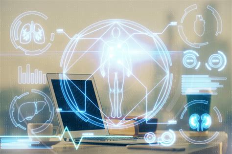 데스크톱 컴퓨터 배경 및 교육 테마 드로잉 이중 노출 연구 개념 개념에 대한 스톡 사진 및 기타 이미지 개념 건강관리와