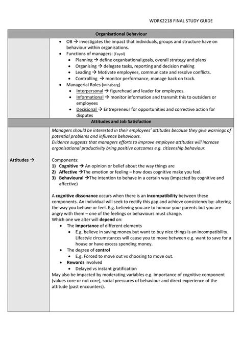 Work2218 Notes Work2218 Managing Organisational Behaviour Usyd Thinkswap