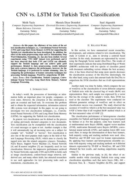 Cnn Vs Lstm For Turkish Text Classification Pdf Artificial Neural