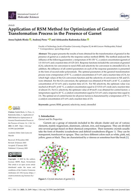 Pdf Application Of Rsm Method For Optimization Of Geraniol