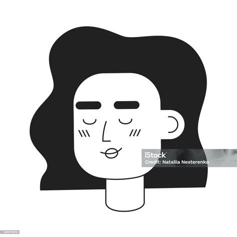 눈을 감고 단색의 플랫 벡터 캐릭터 머리를 가진 편안한 여자 2차 도형에 대한 스톡 벡터 아트 및 기타 이미지 2차 도형