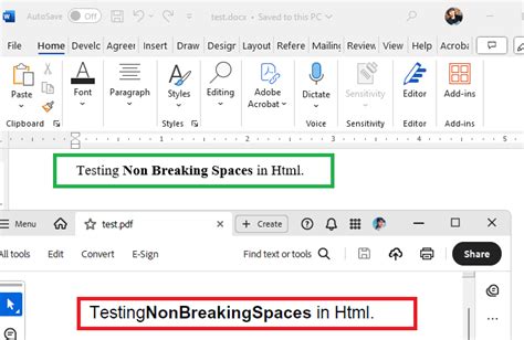 how to ensure non breaking spaces are rendered correctly in pdfs