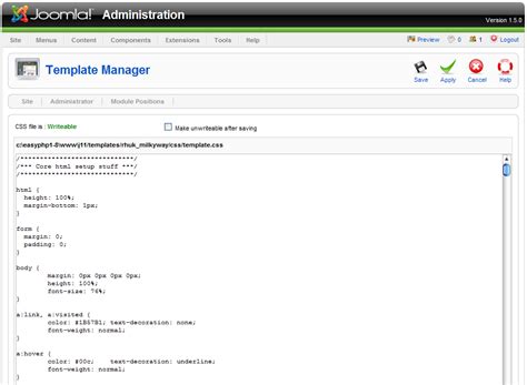 joomla 1 5 1 5 beta template editing html and css