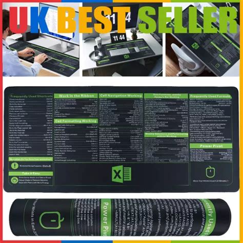 Excel Cheat Sheet Desk Mat Excel Shortcuts Mouse Pad Keyboard Shor £9