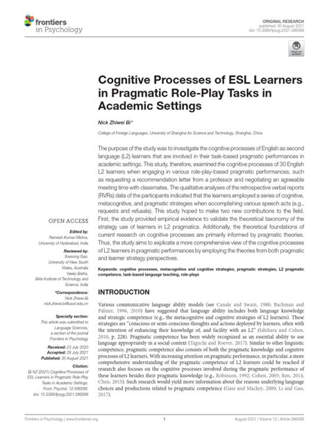 cognitive processes of esl learners in pragmatic role play tasks in