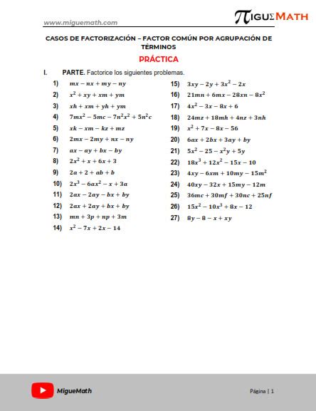 Factor ComÚn Por AgrupaciÓn De TÉrminos Miguemath