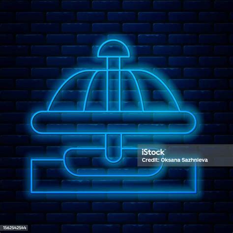벽돌 벽 배경에 고립 된 빛나는 네온 라인 매력 회전 목마 아이콘 놀이 공원 어린이 엔터테인먼트 놀이터 레크리에이션 공원 벡터