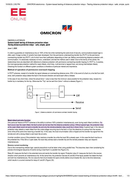 Omicron Electronics System Based Testing Of Distance Protection