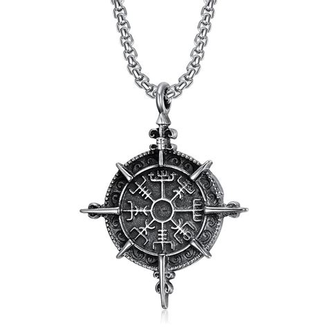 Goth Punk Viking Compass Vegvisir Stainless Steel Pendant Necklace