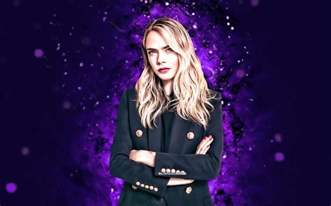 다운로드 Cara Delevingne 4k 바이올렛 네온 조명 영국 여배우 영화 배우들 Cara Jocelyn Delevingne 영국 유명인 Cara