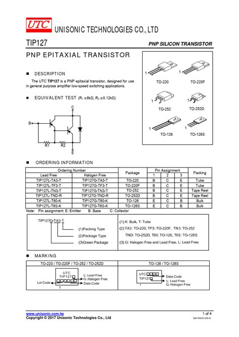 Tip127 Datasheet Utc Pnp Transistor
